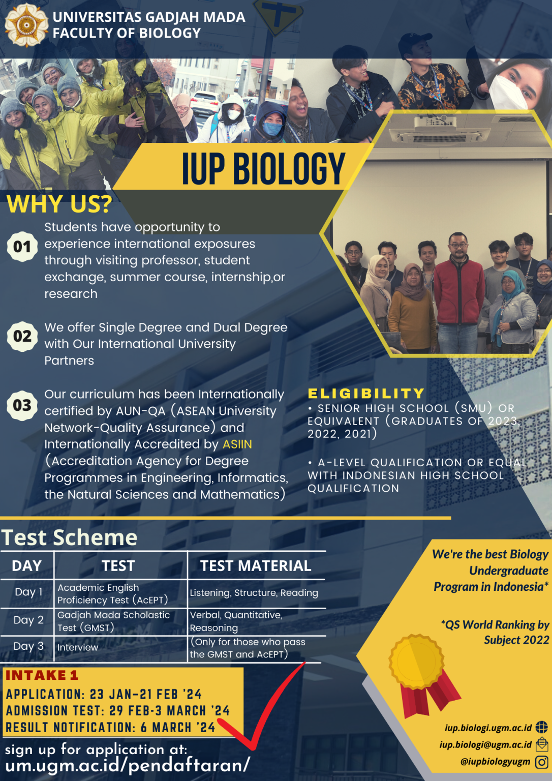 IUP Admission 2024 Intake 1 – Fakultas Biologi