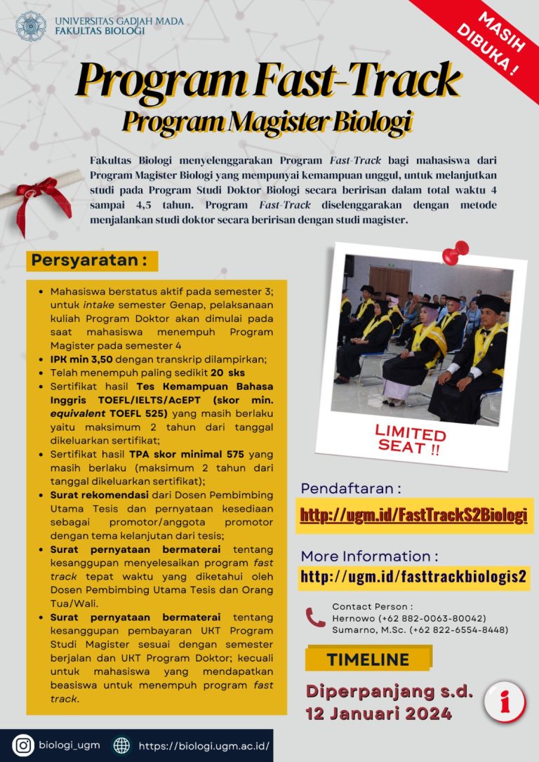 Pendaftaran Program Fasttrack S2-S3 TA Gasal 2023/2024 – Fakultas Biologi